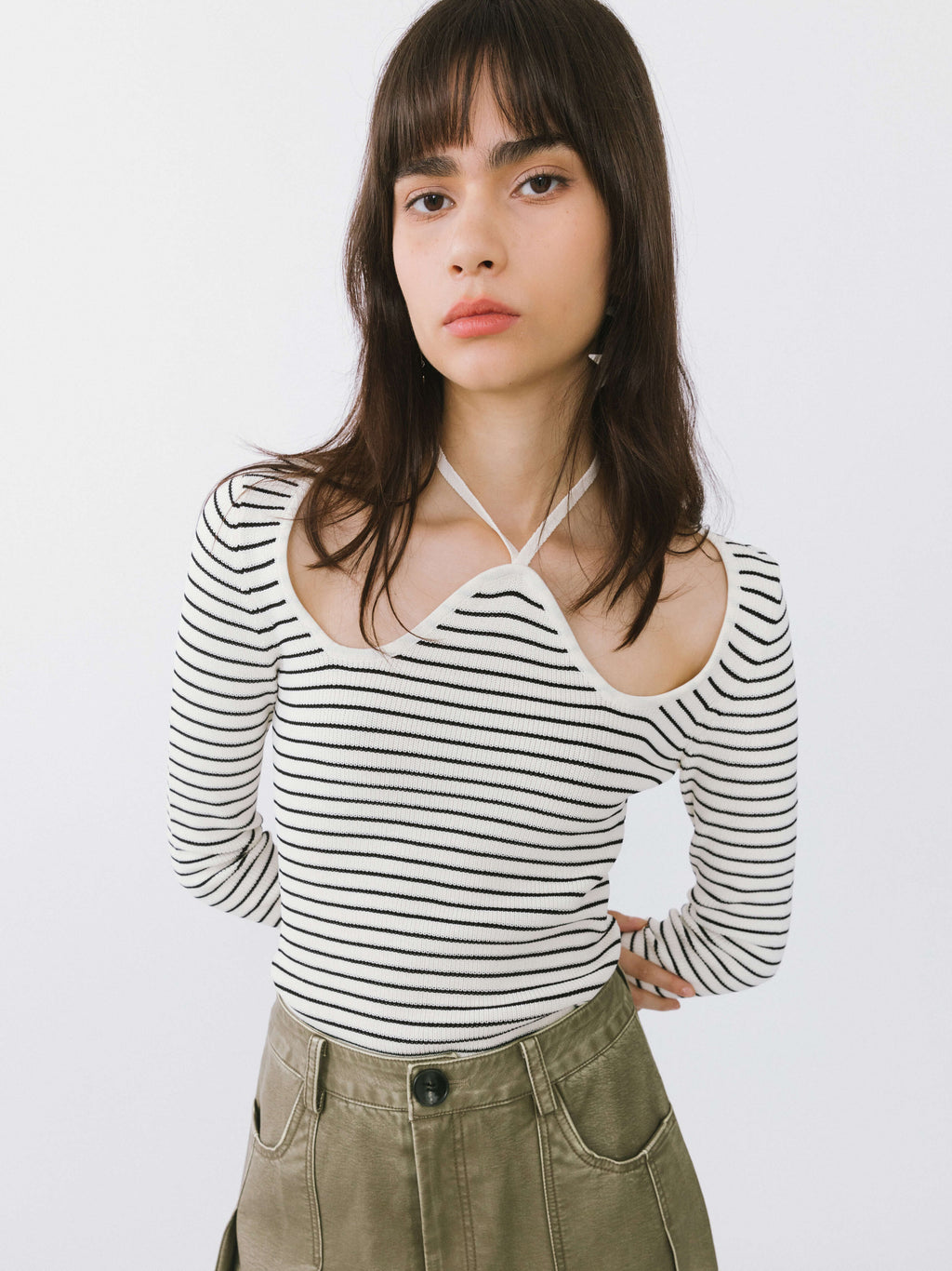 Chest Cut Out Striped Long Sleeve Top – CUBIC