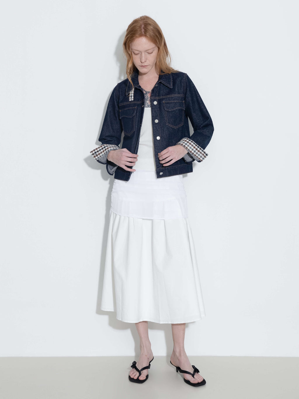 Color-Block High-Neck Denim Jacket – CUBIC