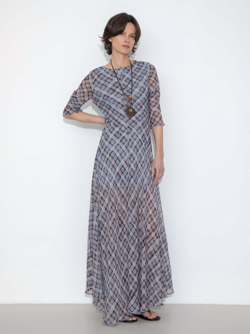 Checkered Crew Neck Long Sleeve Dress – CUBIC